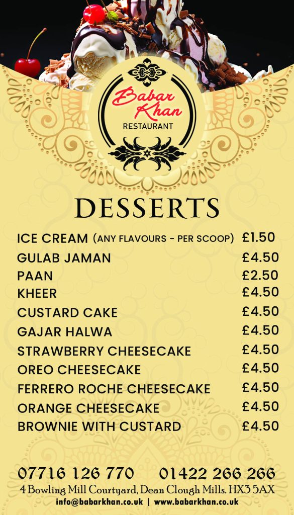 Our Menu – Babar Khan Restaurant